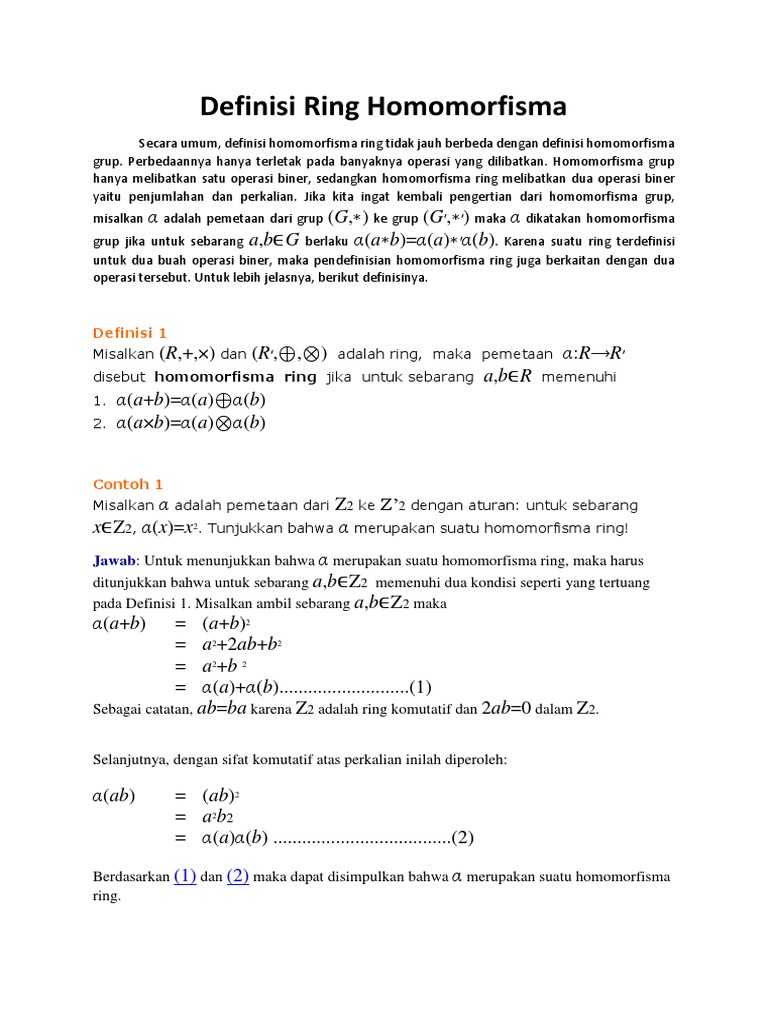 Definisi Ring Homomorfisma | PDF