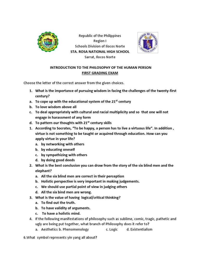 Grade 12 Philosophy Exam Questions | PDF | Phenomenology (Philosophy ...