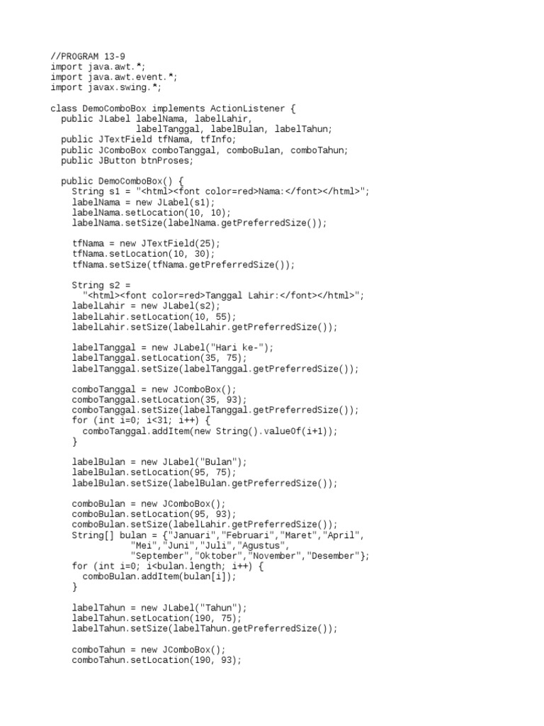 CAra Membuat ComboBox Di - Java | PDF