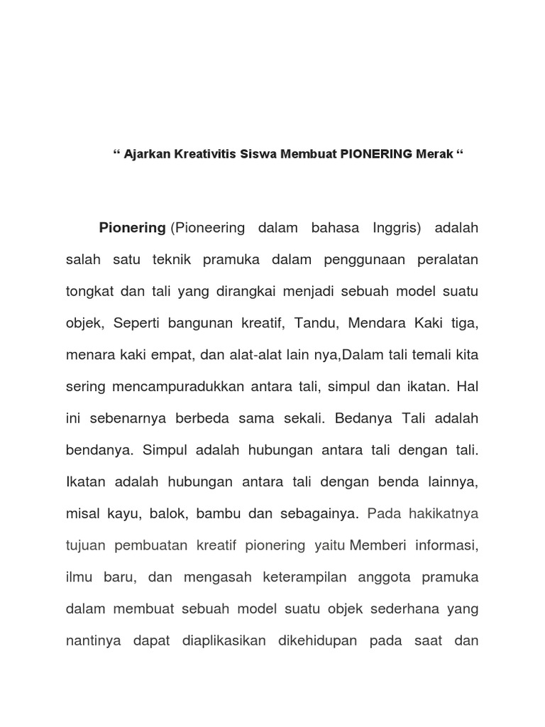 Ajarkan Kreativitis Siswa Membuat PIONERING Merak | PDF