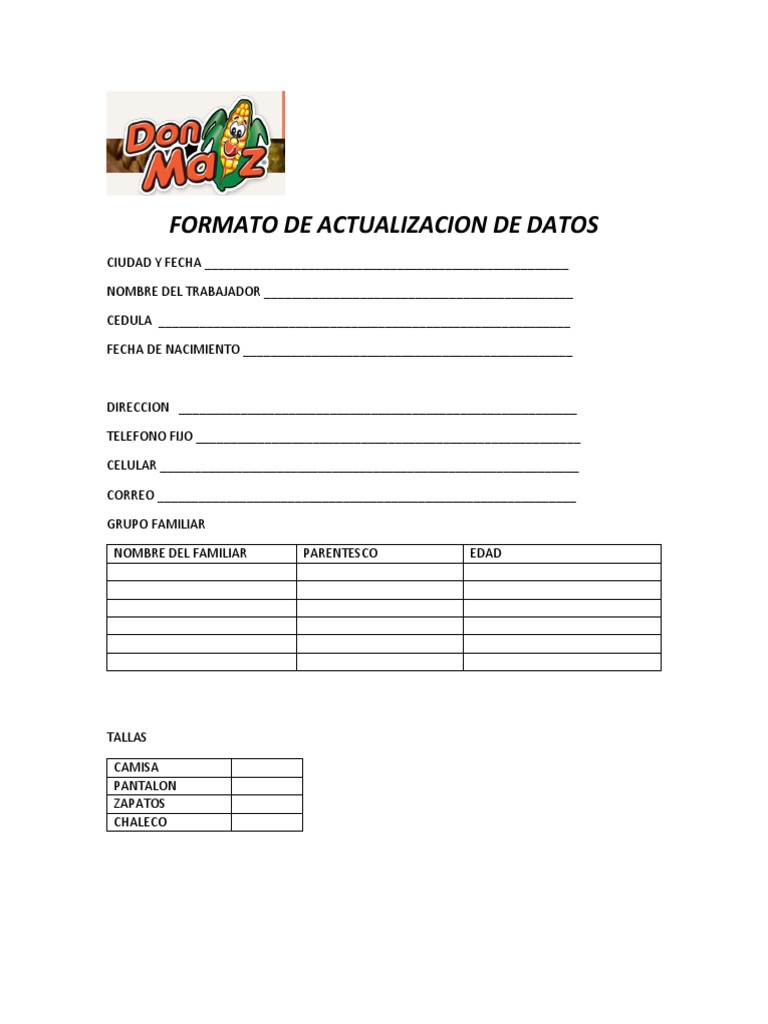 Formato de Actualizacion de Datos | PDF