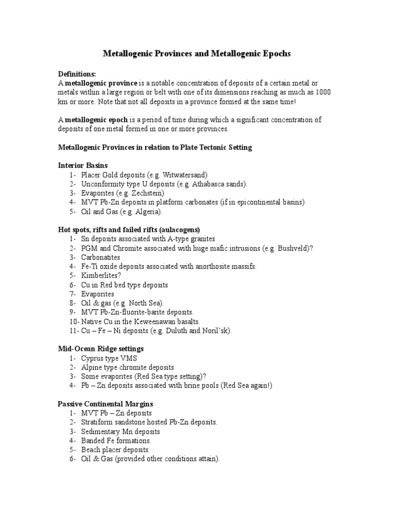 Metallogenic Provinces and Epochs Overview | PDF | Rift | Geology