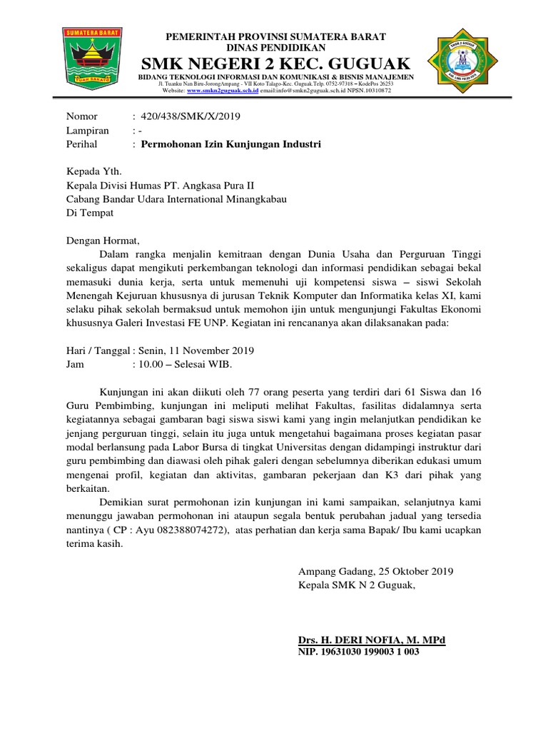 Surat Izin Study Tour Gibei | PDF