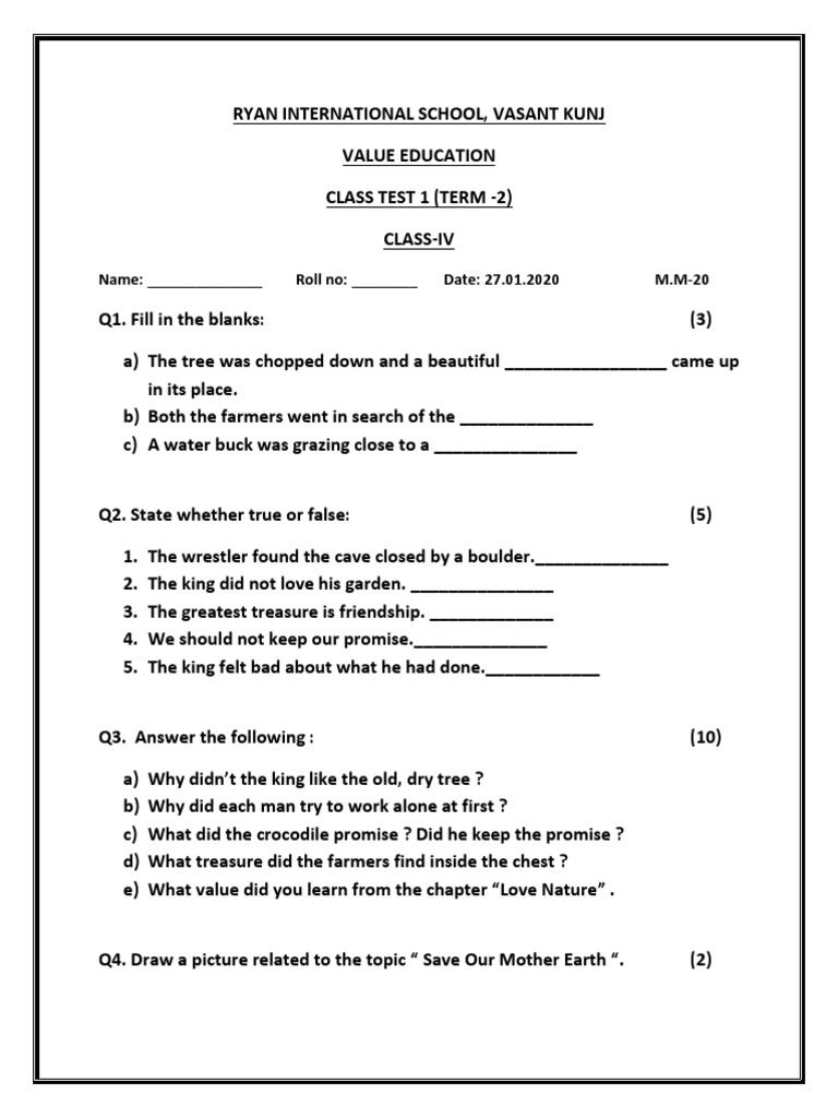 Moral Science Papaer CLASS-4 | PDF