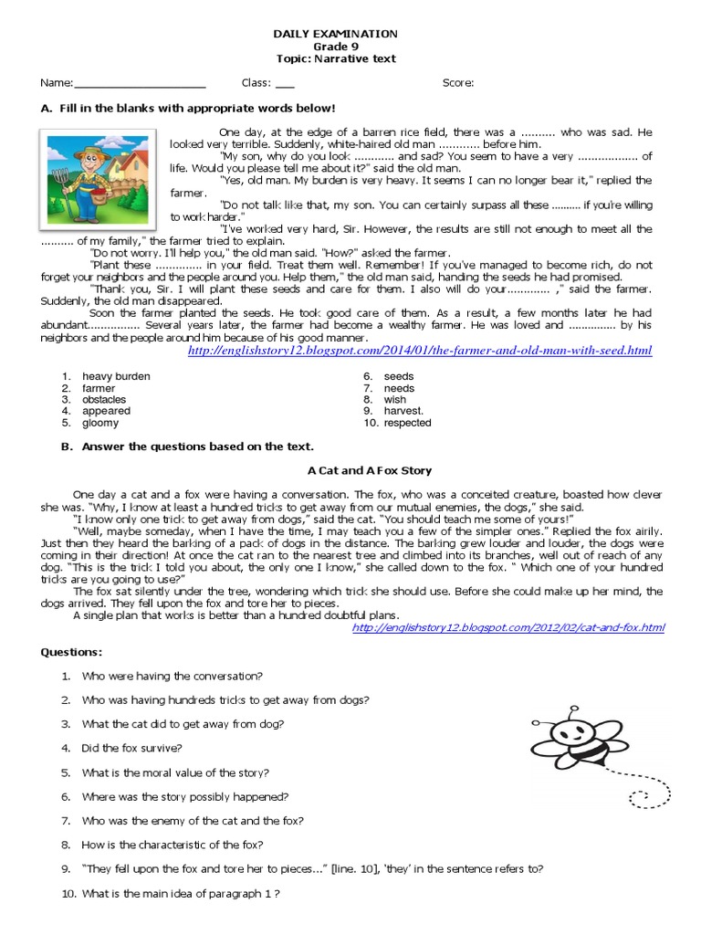 Narrative Text Exercise 1 Reading Comprehension Exercises | PDF