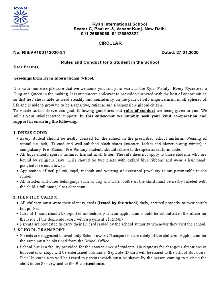 Guidelines for Parents at Ryan School | PDF | Preschool | Identity Document