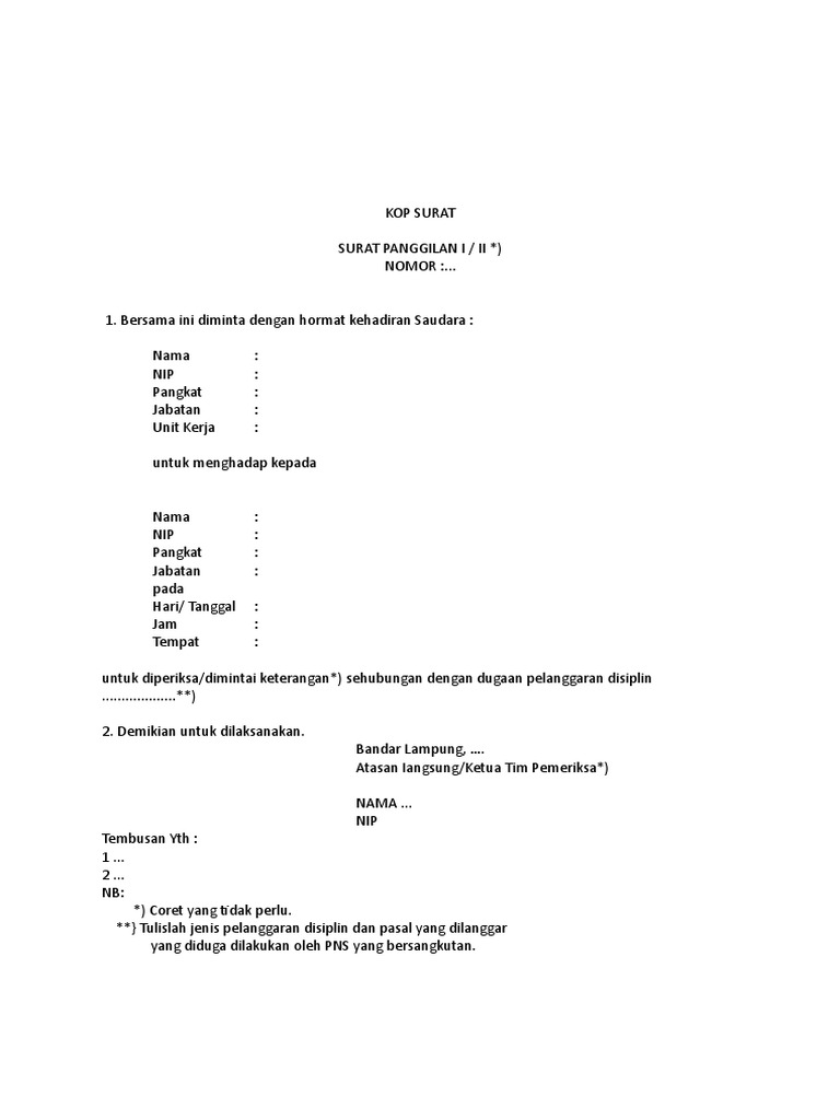 1.contoh Surat Pemanggilan 1 Dan 2 | PDF