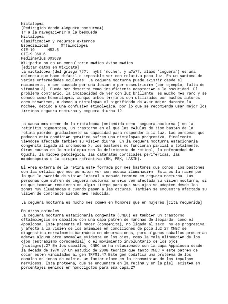 Nictalopía: Ceguera Nocturna y Causas | PDF | Enfermedades del ojo y ...