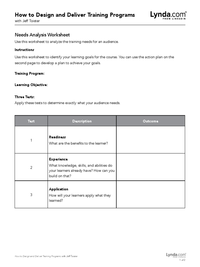 Needs Analysis Worksheet | PDF