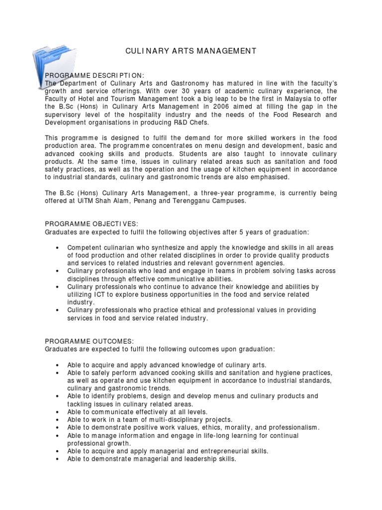 Culinary Arts Management Uitm | PDF | Marketing | Foods