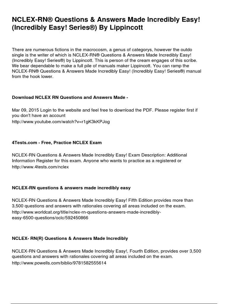 Nclex RN Reg Questions Amp Answers Made Incredibly Easy 2891831 | PDF ...