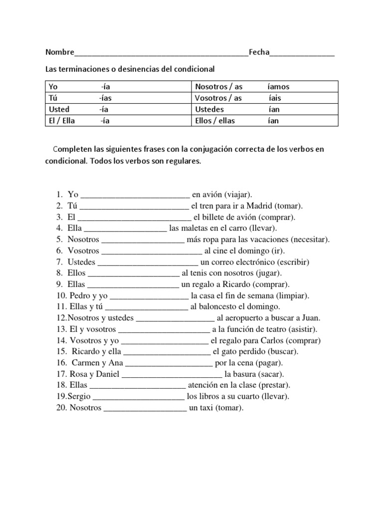 Ejercicios de Conjugación en Condicional | PDF | Ocio | Deportes