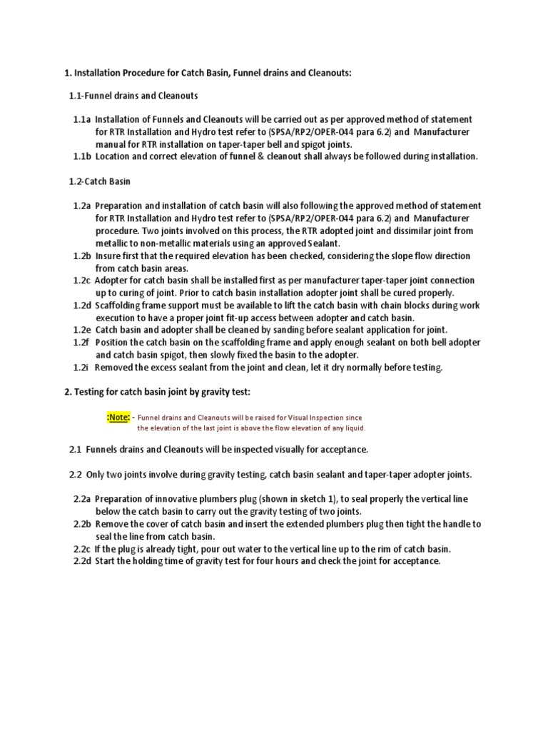 Installation, Testing, and Inspection Procedures for Catch Basins ...