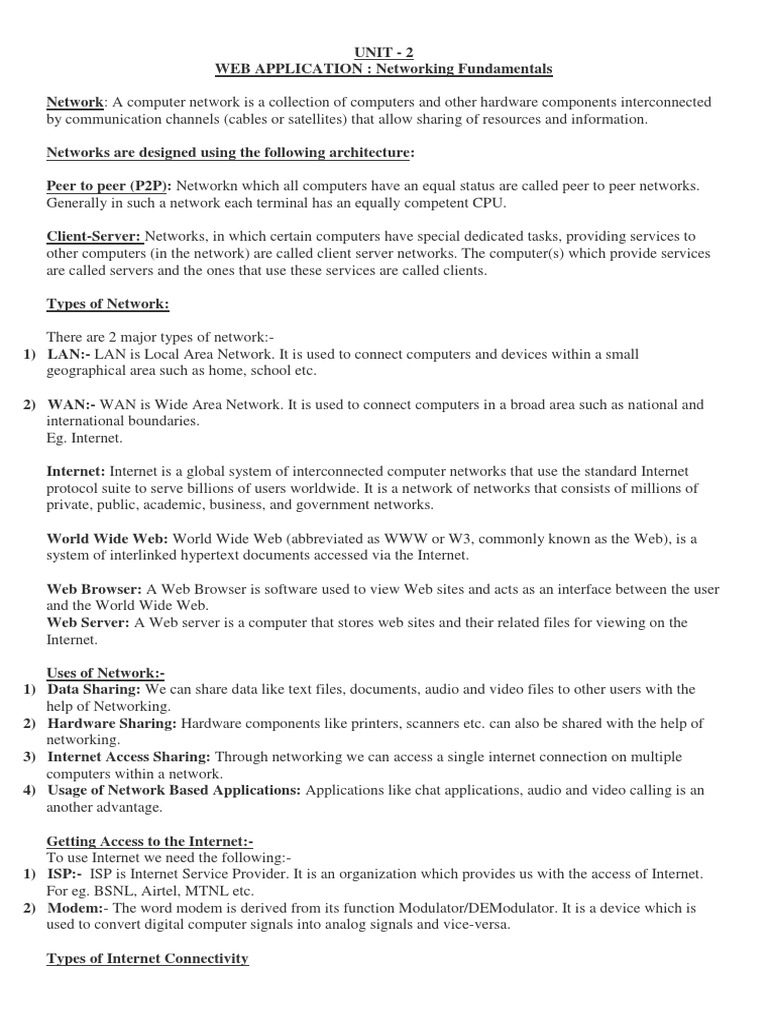 Class 10 It 402 Notes Full Notes Internet Access Computer Network