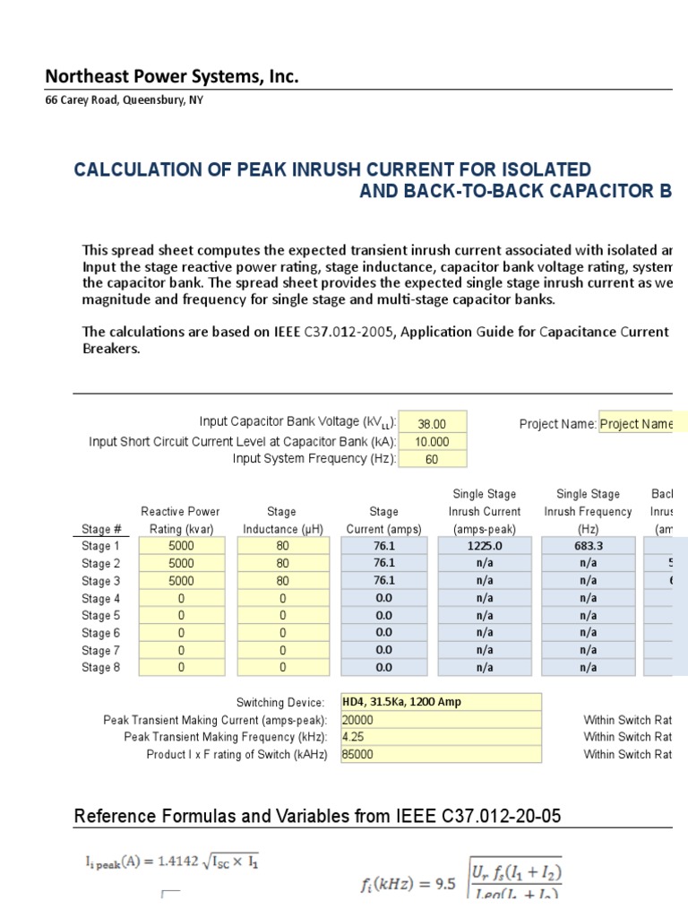 Peak Inrush Current From Capacitor Bank Switching Pdf Capacitor