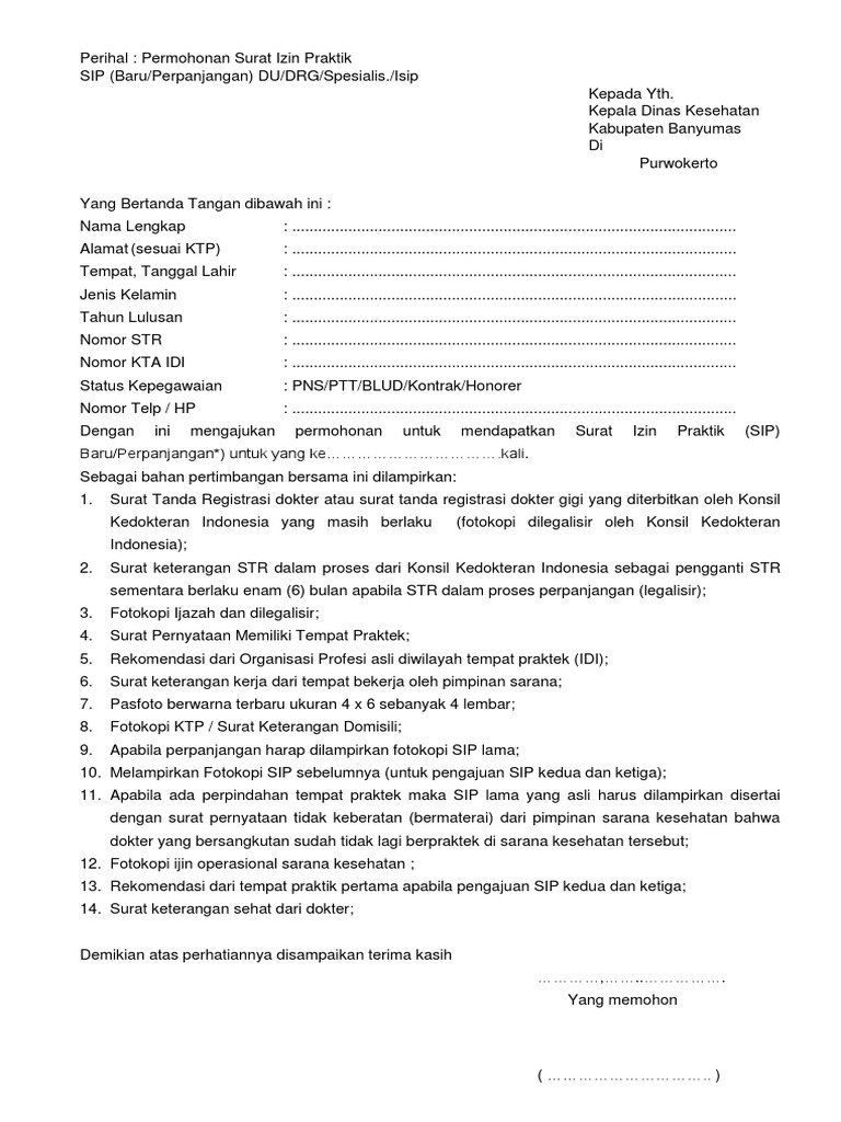 Formulir SIP Dokter | PDF