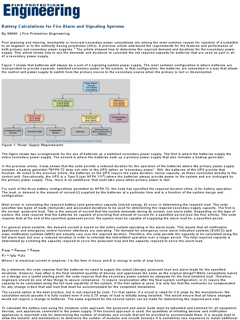 Battery Calculations For Fire Alarm and Signaling Systems - SFPE | PDF ...