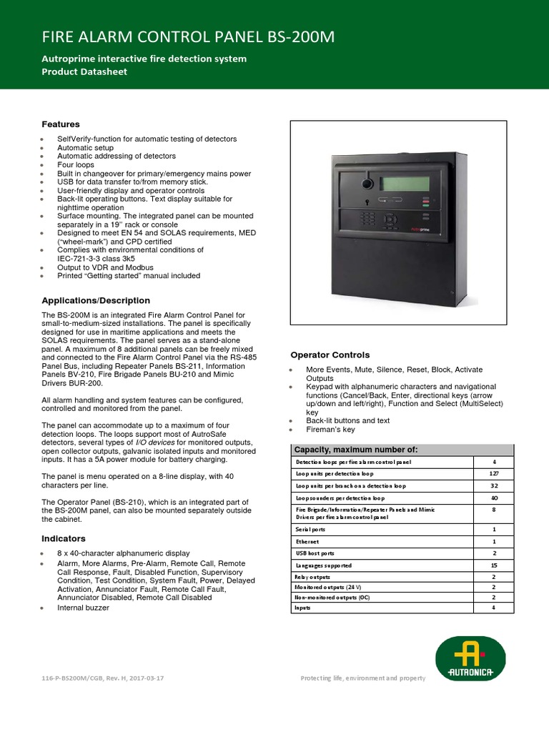 Autroprime Marine Fire Alarm Control Panel BS-200M | PDF | Manufactured ...