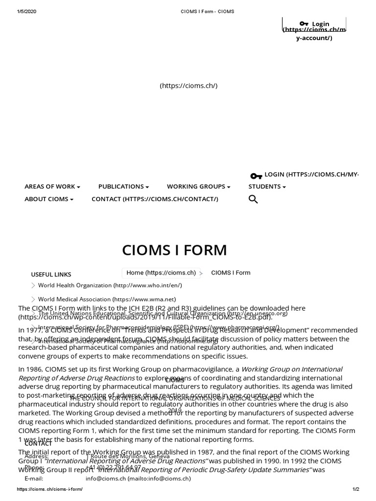 CIOMS I Form - CIOMS | Pharmacovigilance | Health Policy