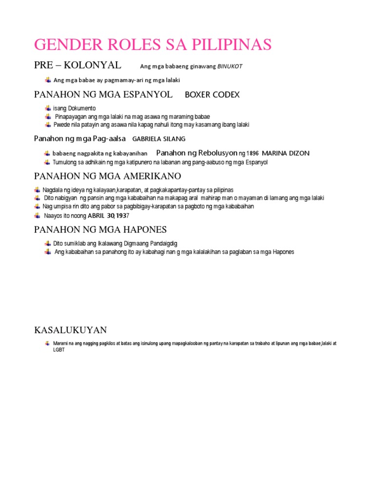 Gender Roles Sa Pilipinas G10 | PDF