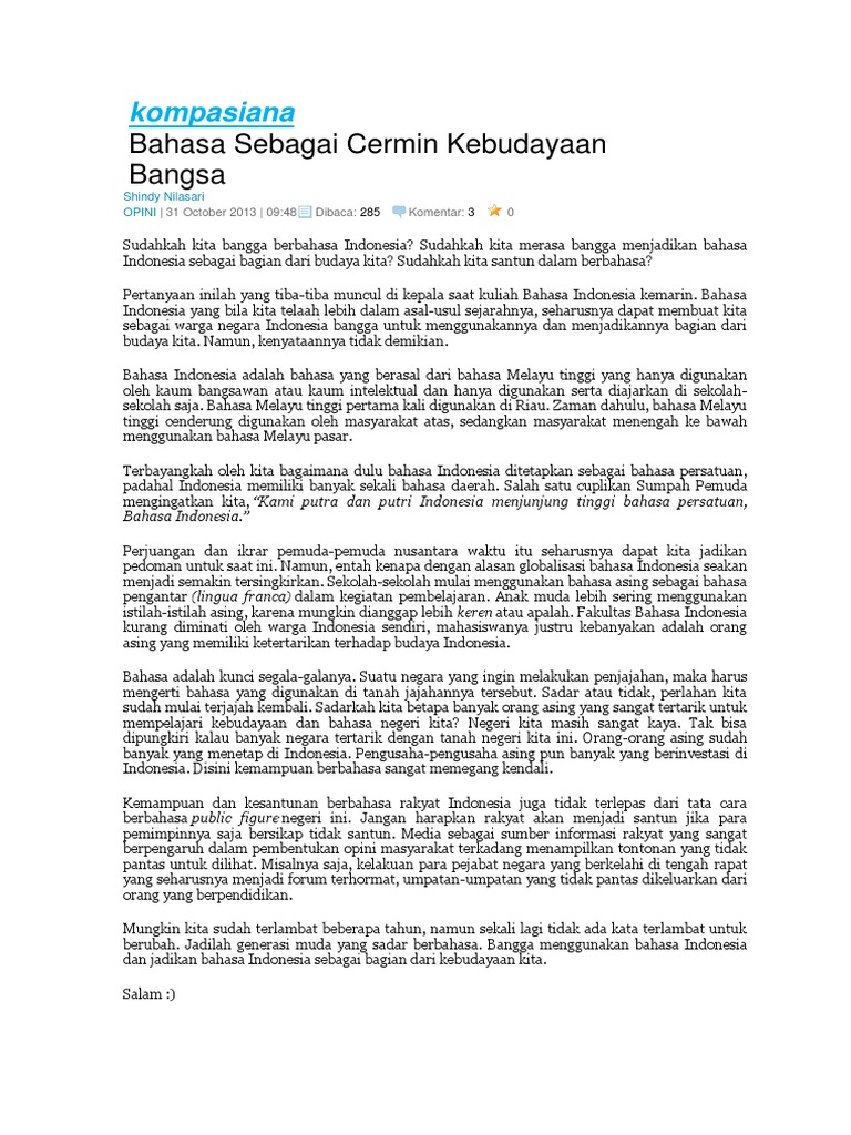 Bahasa Sebagai Pemersatu Bangsa | PDF