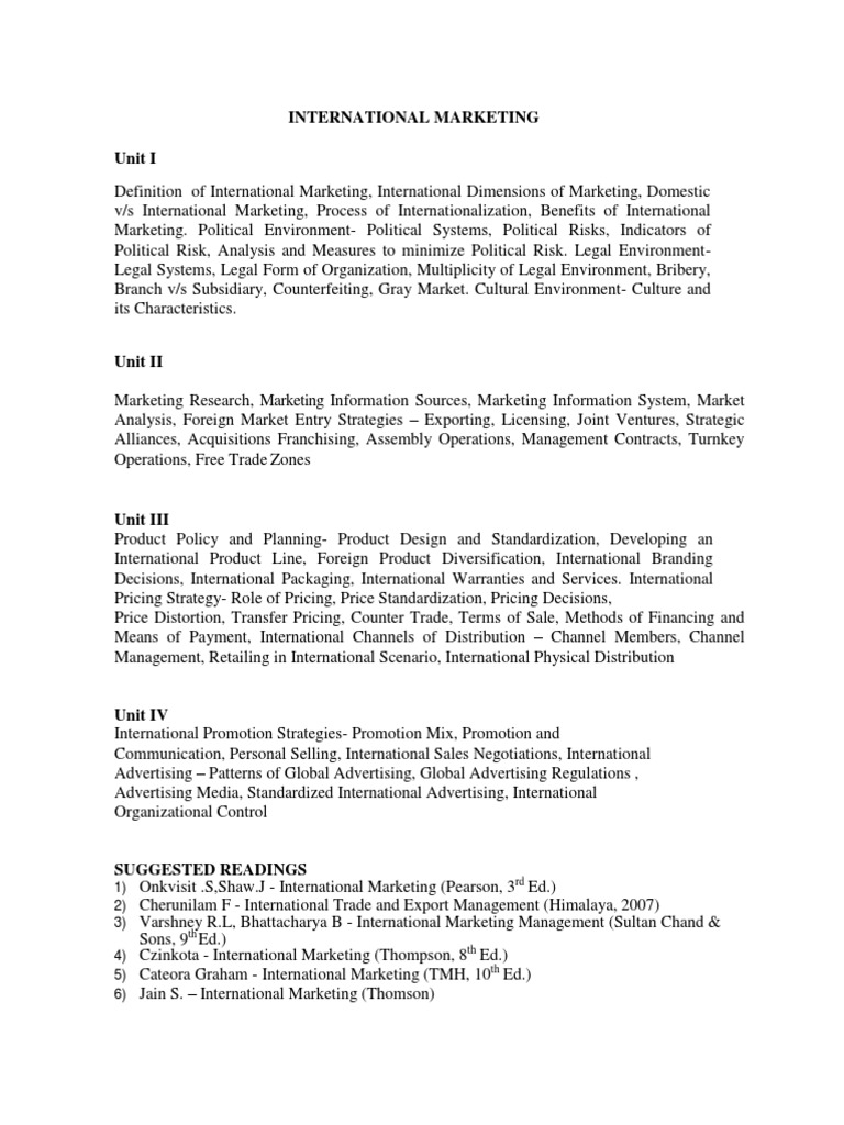 International Marketing Syllabus | PDF