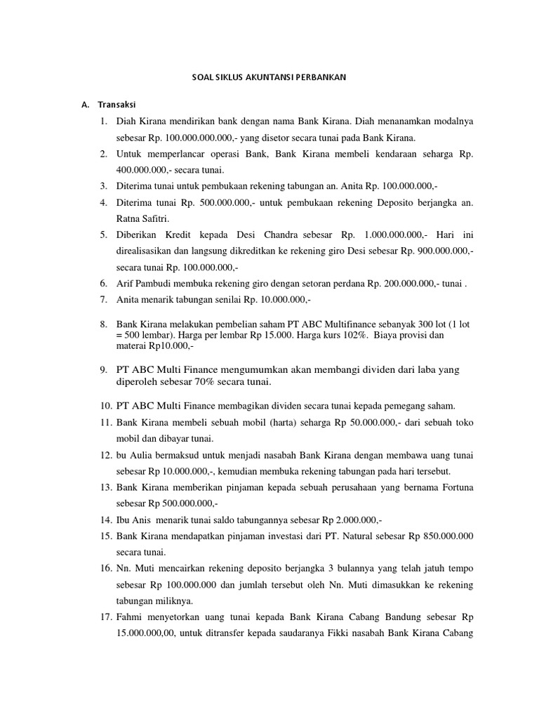 Soal Siklus Akuntansi Perbankan | PDF