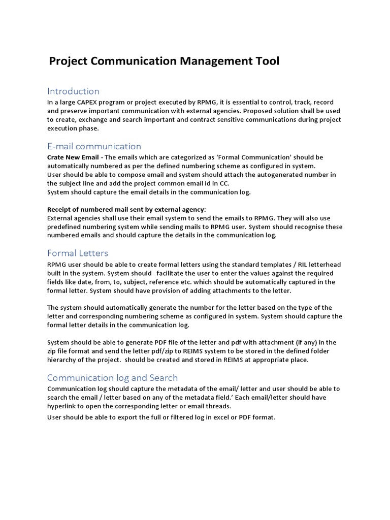 Project Communication Management Tool - Features | PDF | Metadata ...