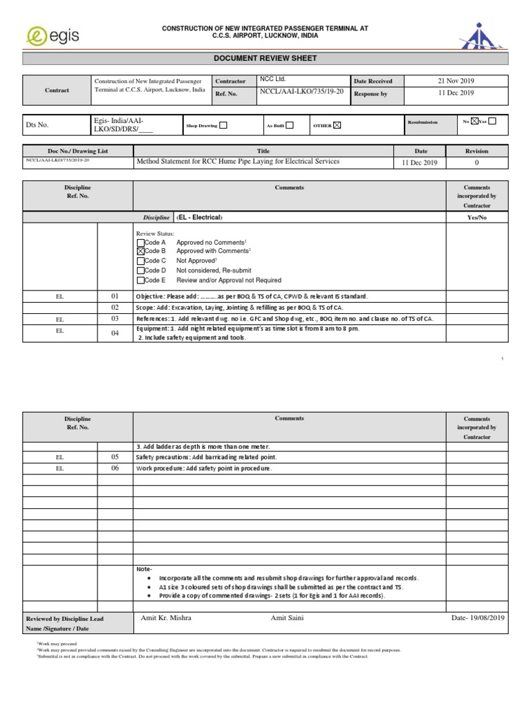 RCC Hume Pipe Laying Method Statement | PDF | Engineering | Business