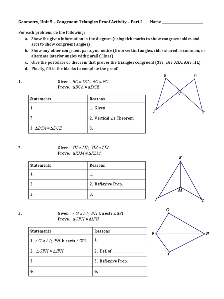 Congruent Triangles Proof Worksheet | PDF | Triangle Geometry | Euclidean Plane Geometry