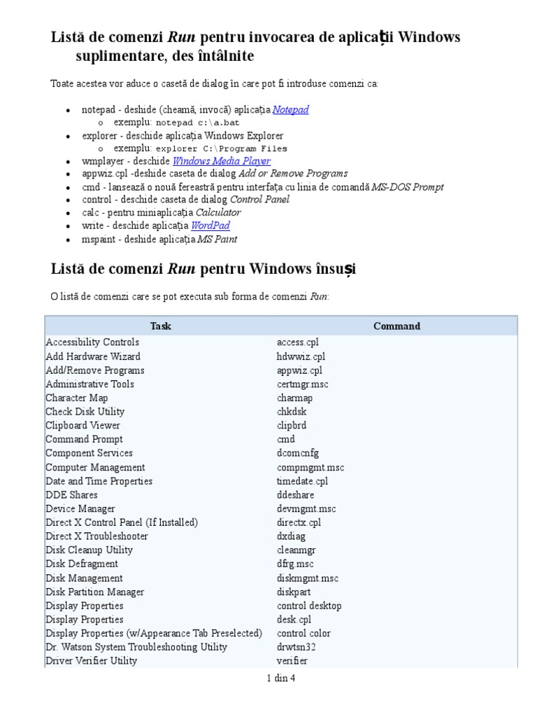 Lista de Comenzi Run | PDF | Windows Registry | Group Policy