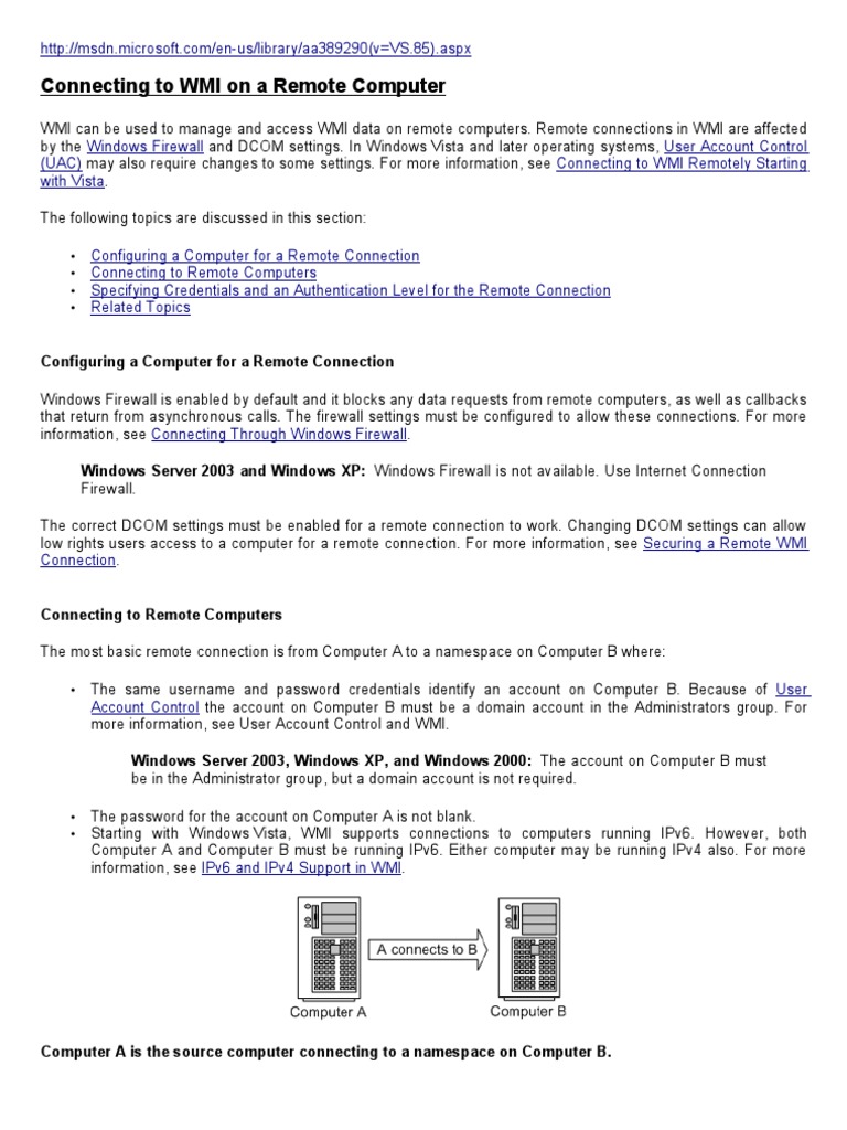 Connecting To Wmi On A Remote Computer Pdf Computer Networking Computing Platforms