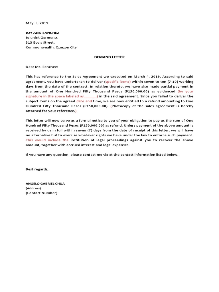 Demand Letter For Refund | PDF