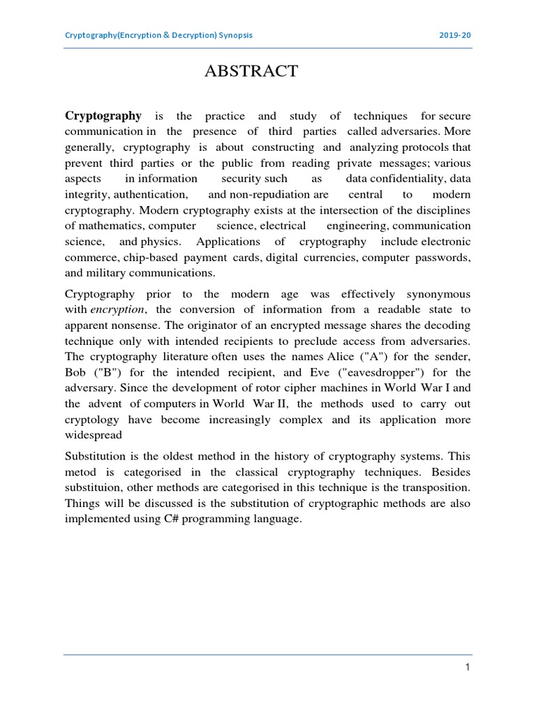 Cryptography (Encryption & Decryption) Synopsis | PDF | Cipher | Cryptography