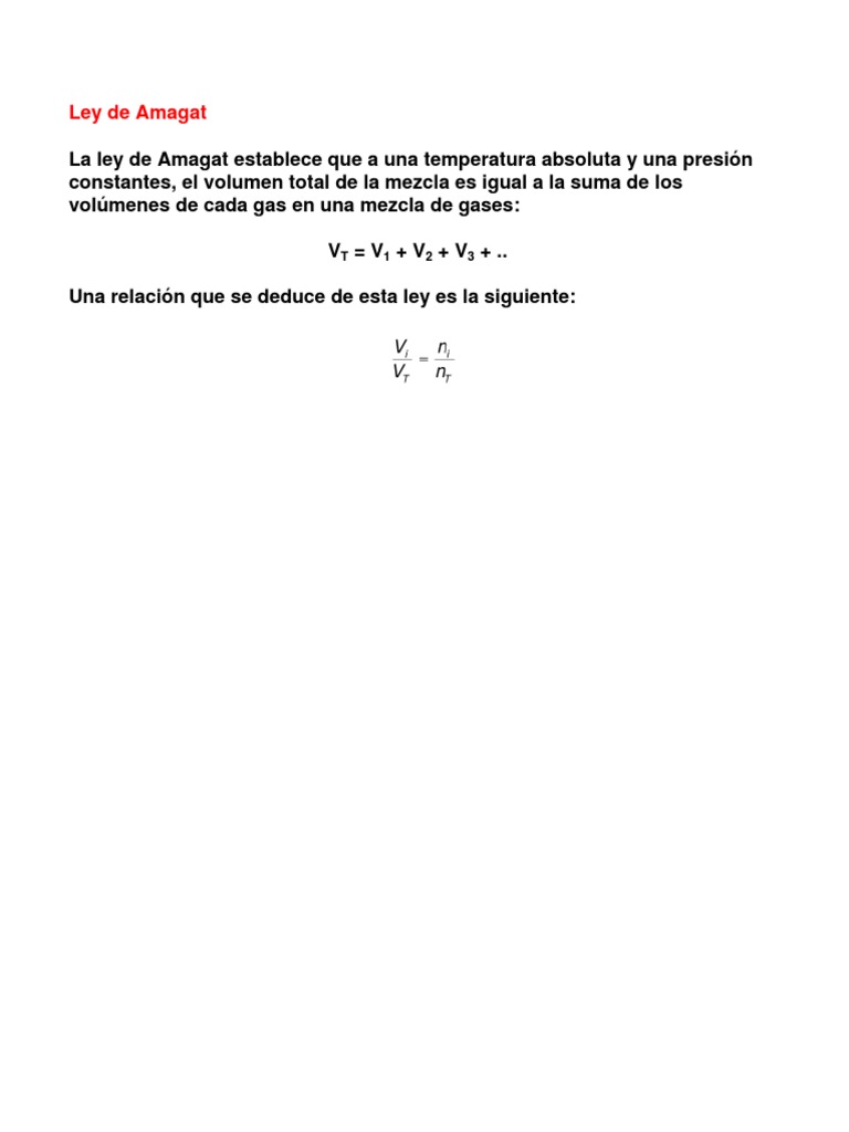 Ley de Amagat: Volúmenes de Gases | PDF