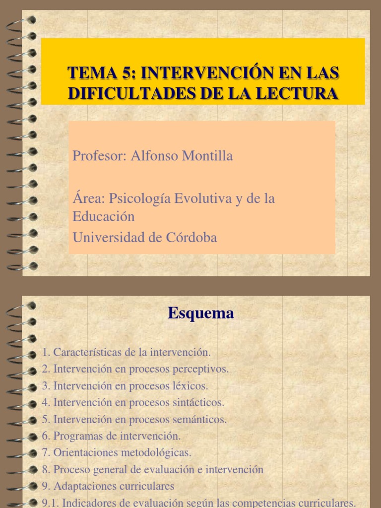 Tema 5 Intervencion Dificultades Lectura | PDF | Palabra | Evaluación