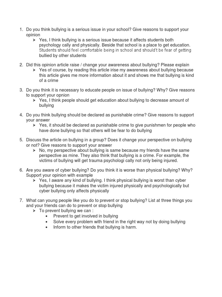 Do You Think Bullying Is A Serious Issue in Your School | PDF ...
