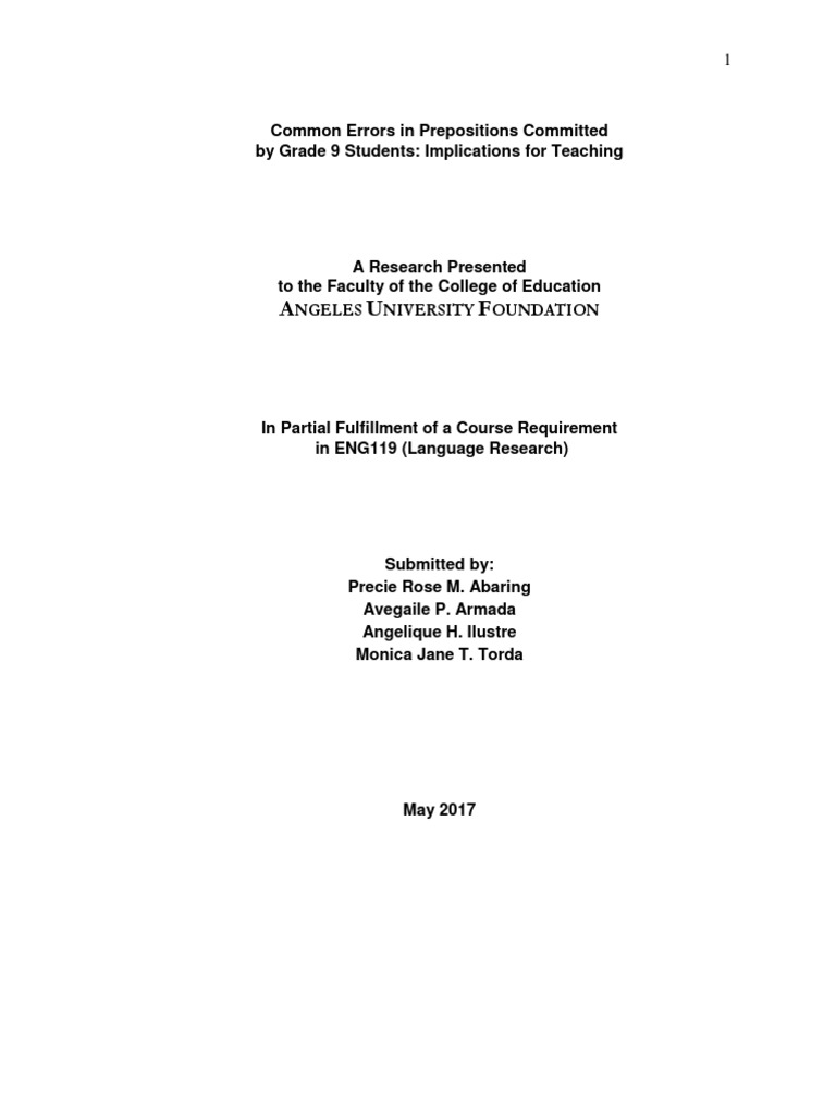 Common Errors in The Use of Prepositions Committed by Grade 9 Pupils ...