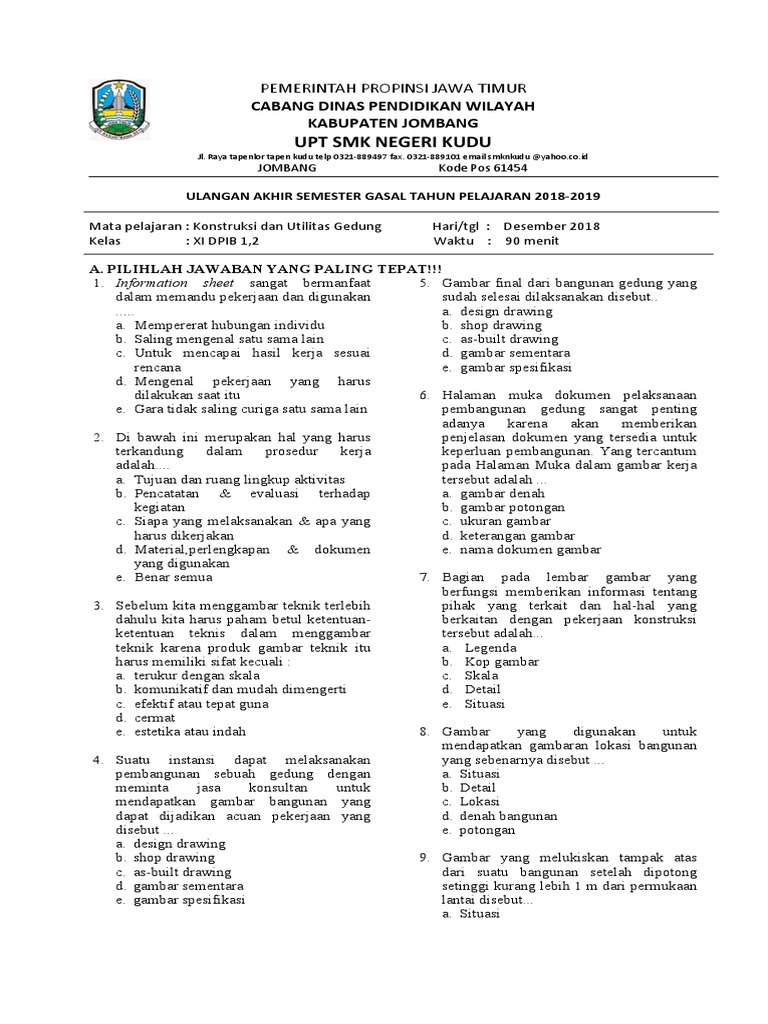 Soal Konstruksi Dan Utilitas Kelas Xi Dpib | PDF