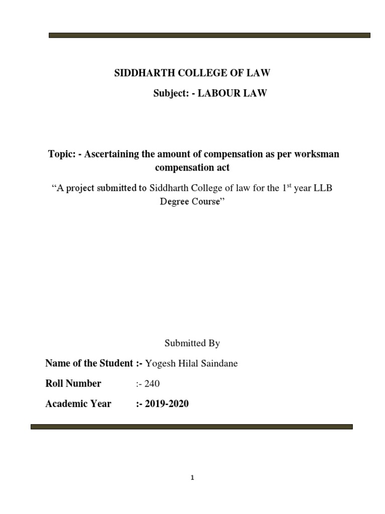 Cover Page of LLB Assignment - Labour Law | PDF