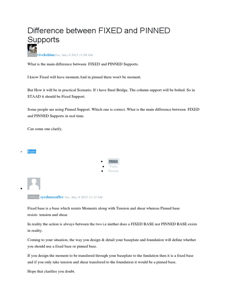 Difference Between FIXED and PINNED Supports | PDF | Cognition