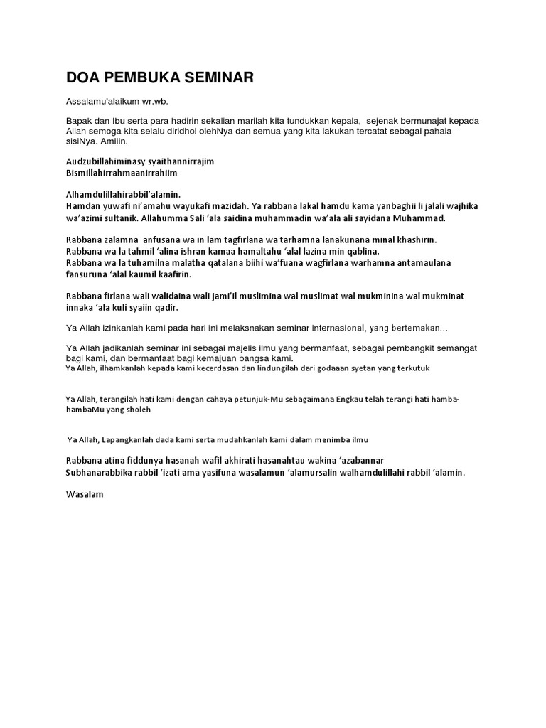 Doa Pembuka Seminar | PDF