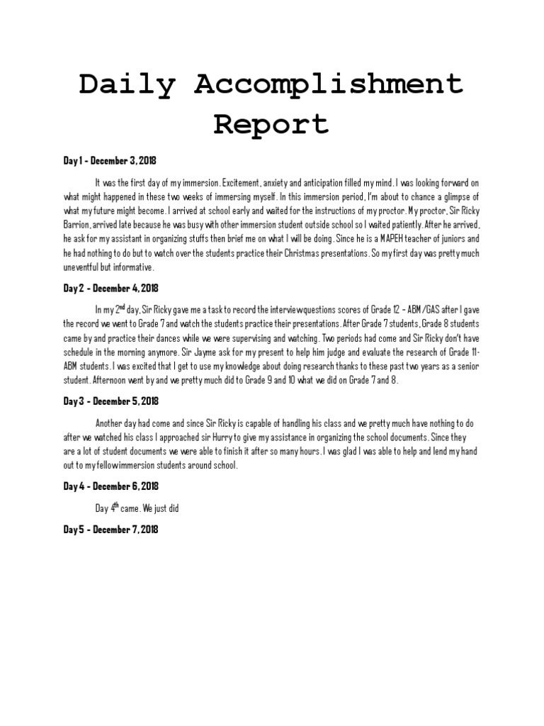 Daily Accomplishment Report | PDF | Test (Assessment) | Cognition