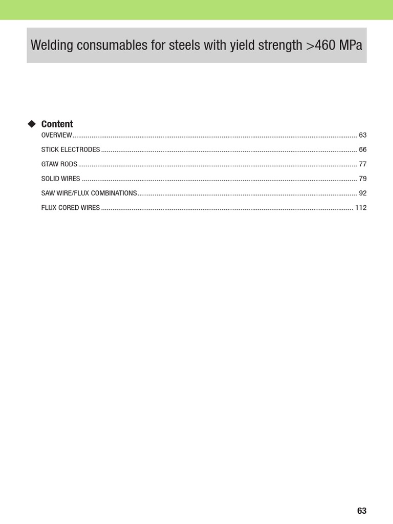 Welding Consumables For Steels With Yield Strength 460MPa PDF | PDF ...