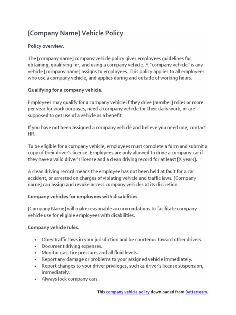 Company Vehicle Policy Download 20171023 | PDF | Driver's License ...