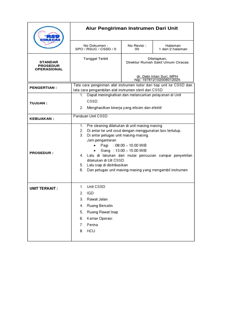 Sop Alur Dari Unit Ke CSSD | PDF