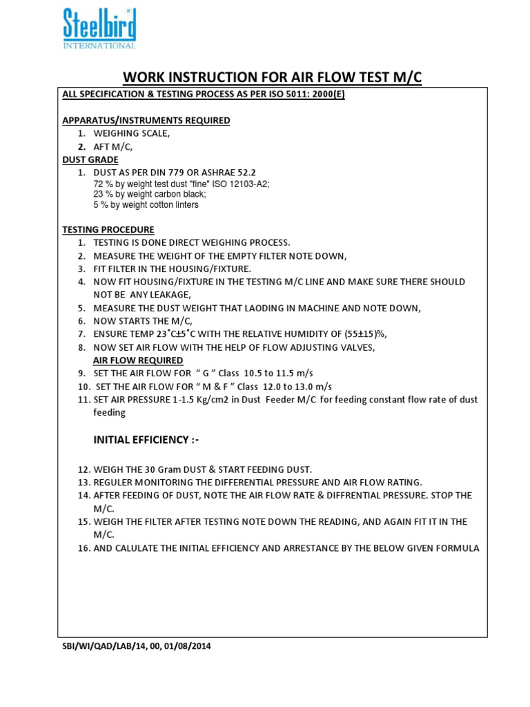 Air Flow Test of Filter's | PDF | Pressure Measurement | Weight