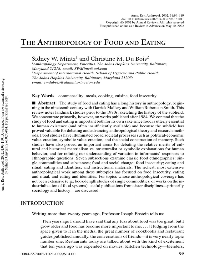 The Anthropology of Food and Eating PDF | PDF | Anthropology | Franz Boas