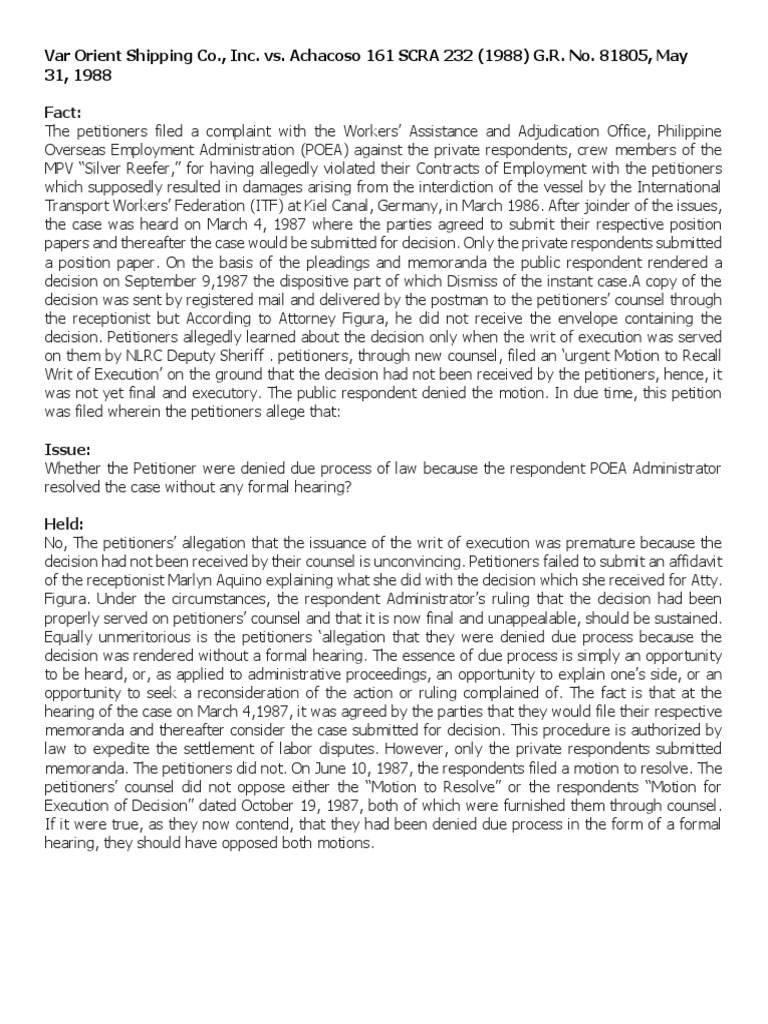 20 Var Orient Shipping Vs Achacoso | PDF | Separation Of Powers | Virtue