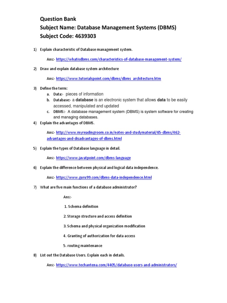 Question Bank-1 | PDF | Relational Database | Databases